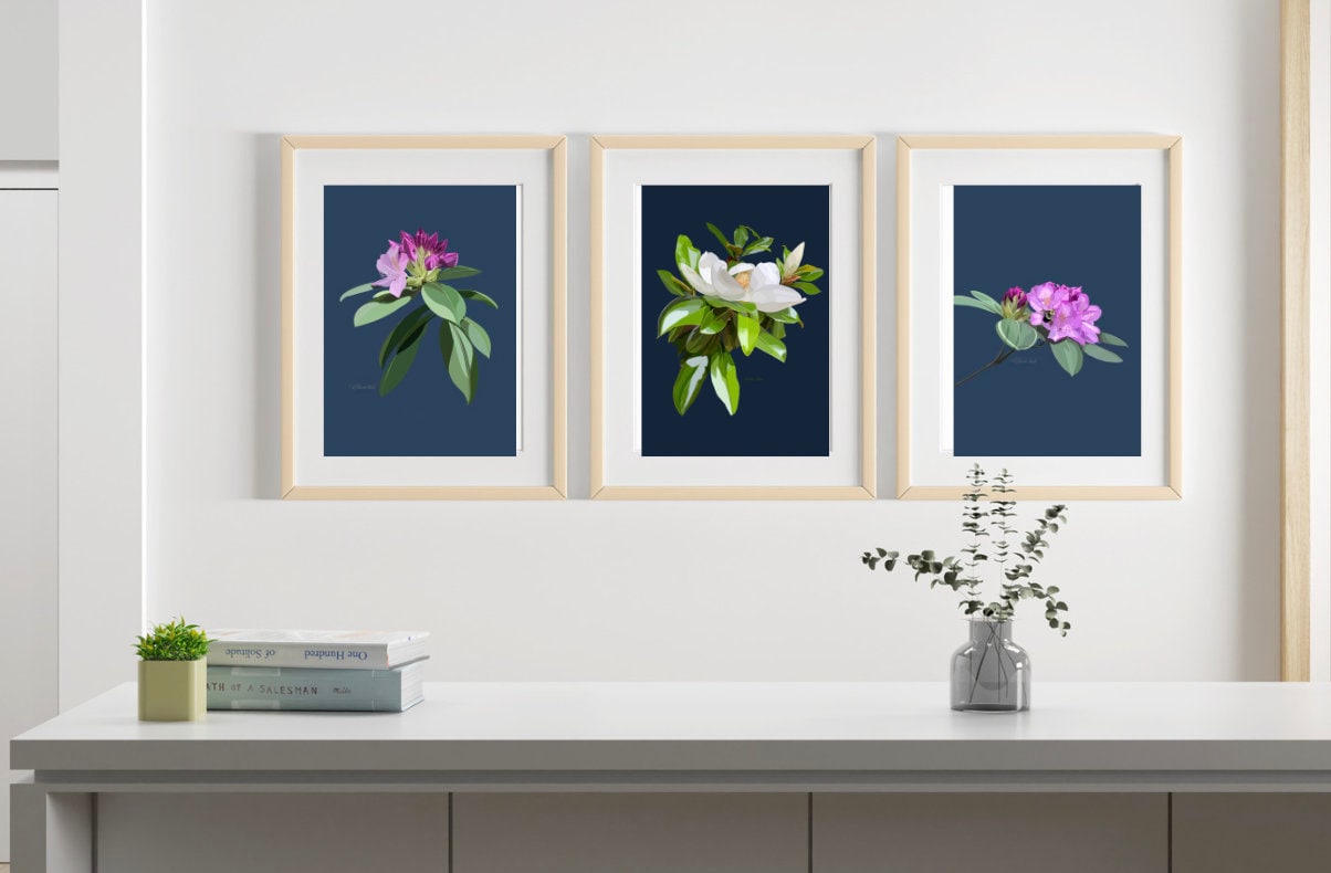 Open Magnolia on Navy Print | Magnolia Poster | Magnolia Fine Art ...