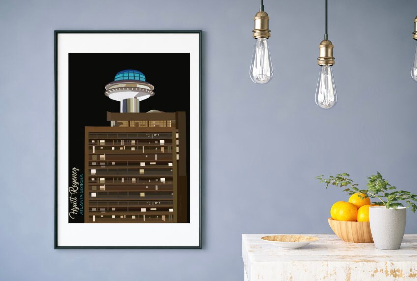 Hyatt Hotel Print Vintage Hotel Wall Decor Hyatt Regency Atlanta Hotel ...