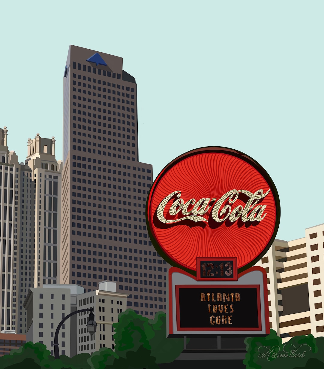 Atlanta Wall Art | Coke Sign Print | Georgia Painting | Atlanta Skyline ...