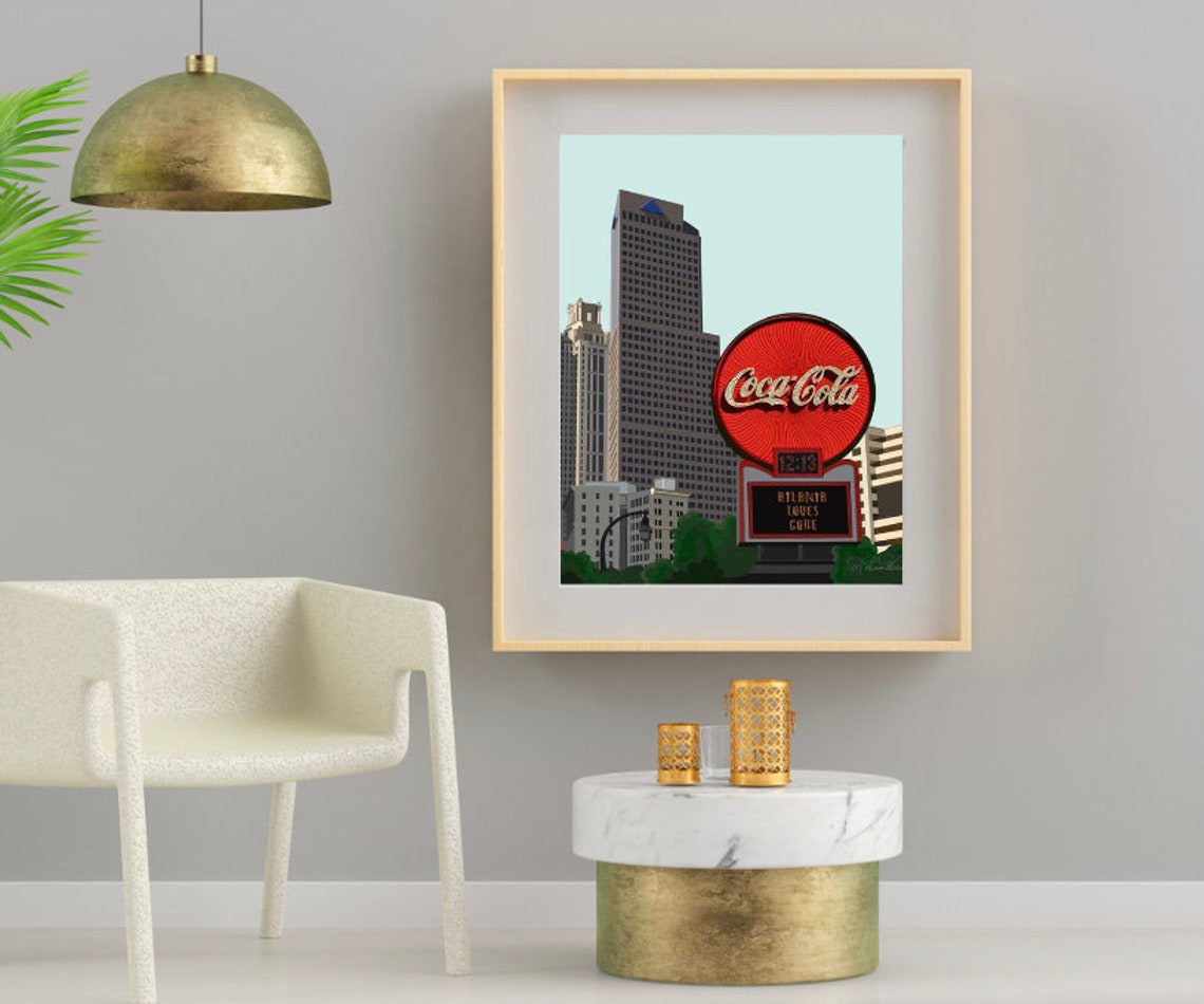 Atlanta Wall Art Coke Sign Print Georgia Painting Atlanta Skyline ...