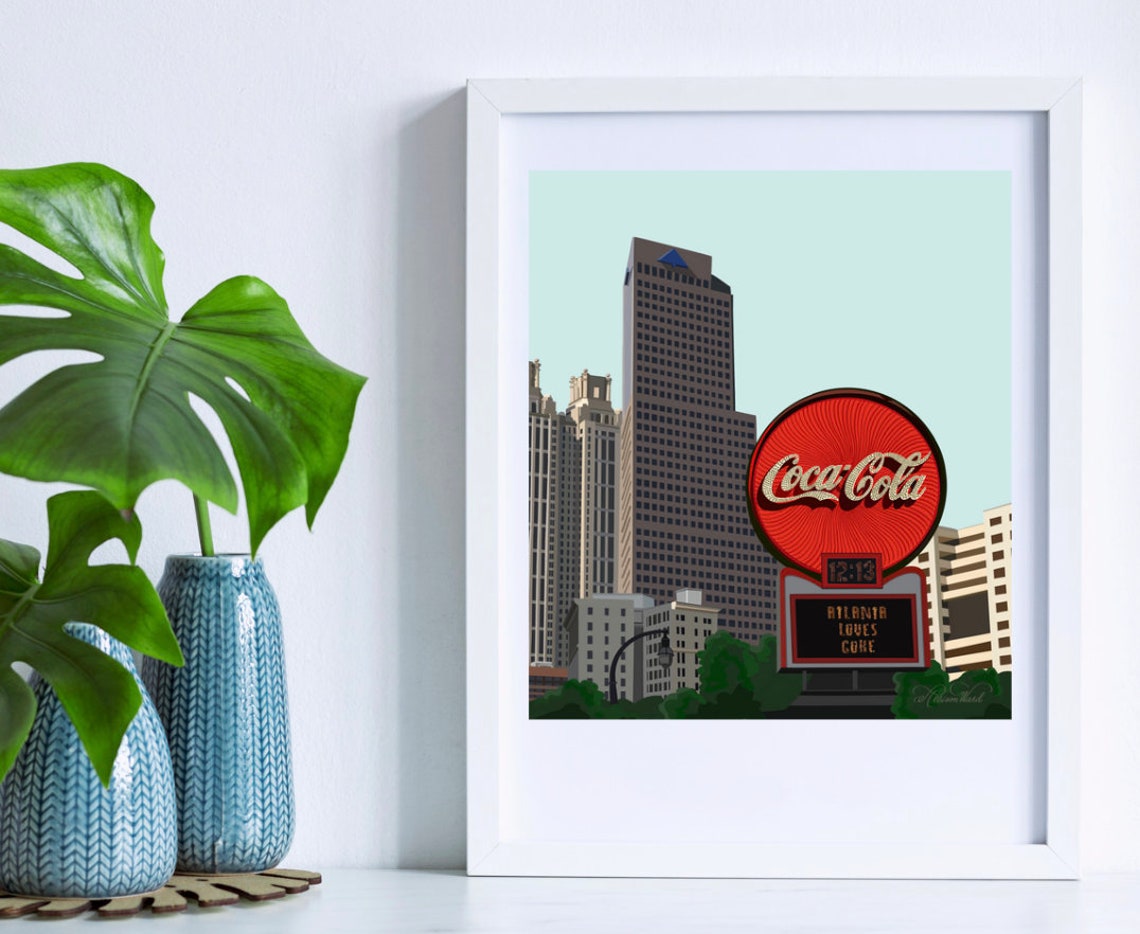 Atlanta Wall Art Coke Sign Print Georgia Painting Atlanta Skyline ...
