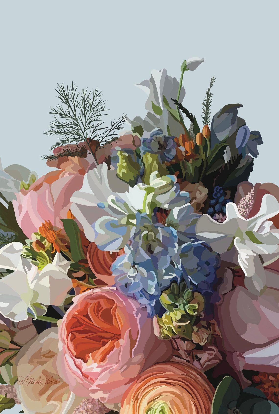Beautiful Bouquet 1 | Peonies Print | Hydrangea Wall Decor | Flower ...