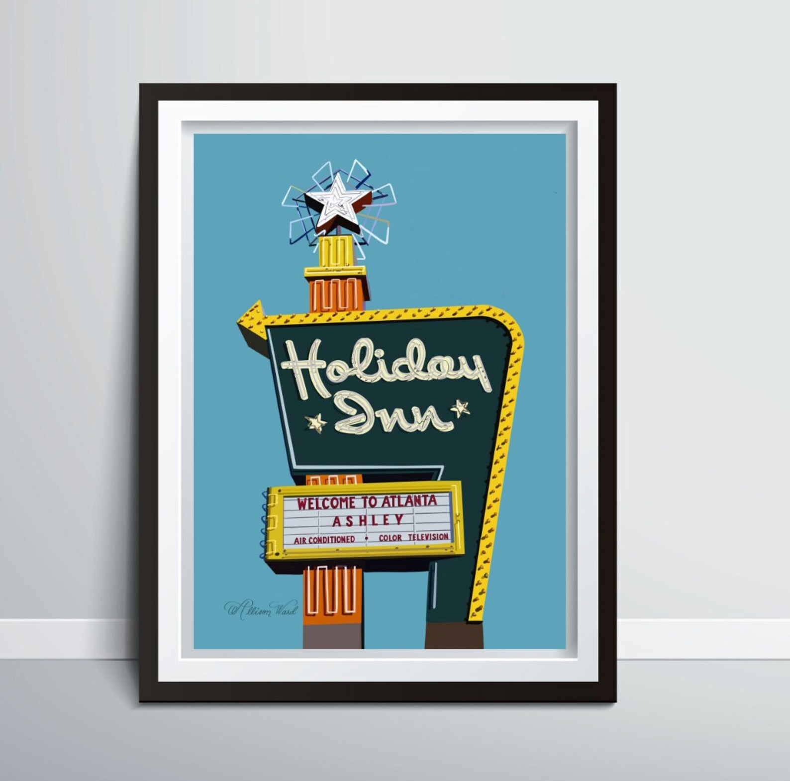 Holiday Inn Print Personalized Atlanta Art Neon Sign Wall Decor Vintage ...