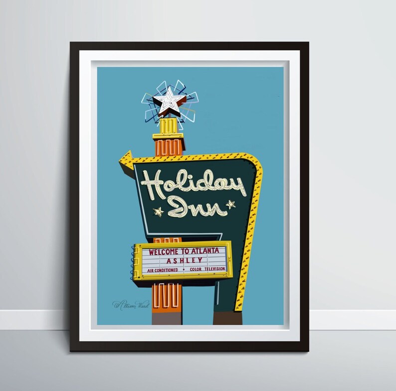 Holiday Inn Print Personalized Atlanta Art Neon Sign Wall Decor Vintage ...