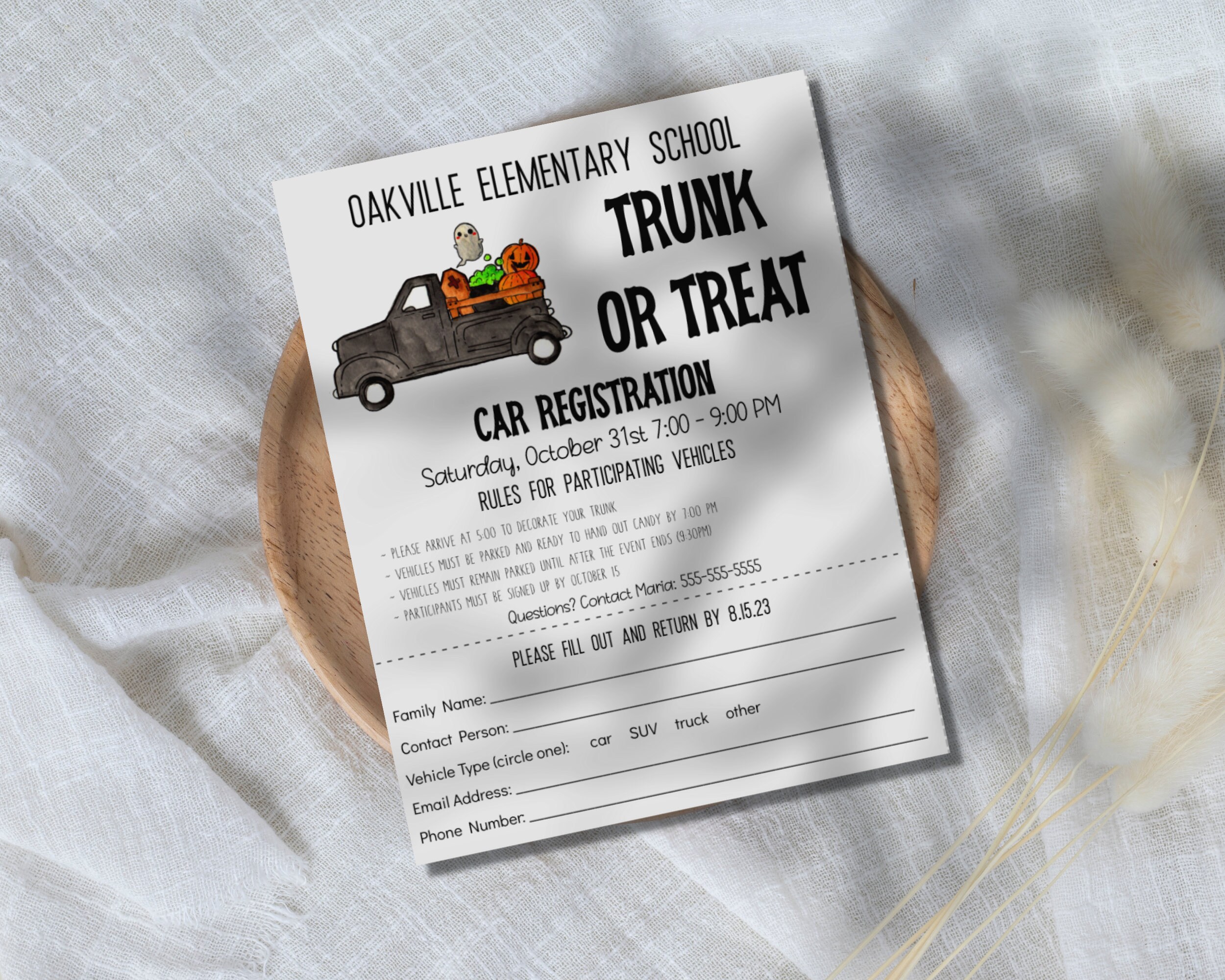 Trunk or Treat Car Registration Form, Trunk or Treat Flyer, Editable ...