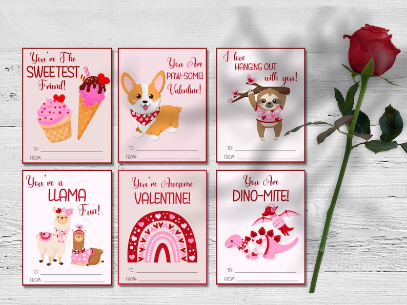 Printable School Valentines, Class Cards, Child Valentine Cards - Etsy