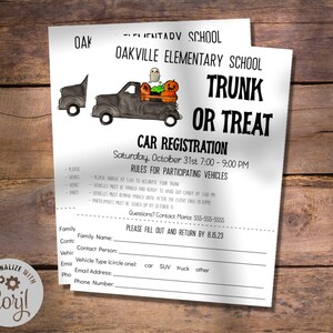 Trunk or Treat Car Registration Form, Trunk or Treat Flyer, Editable ...