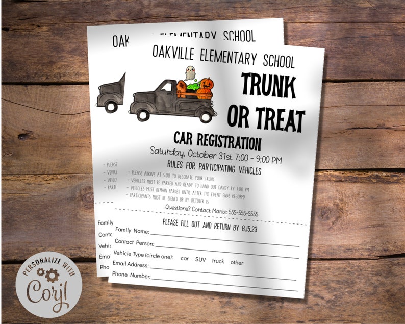 Trunk or Treat Car Registration Form, Trunk or Treat Flyer, Editable ...