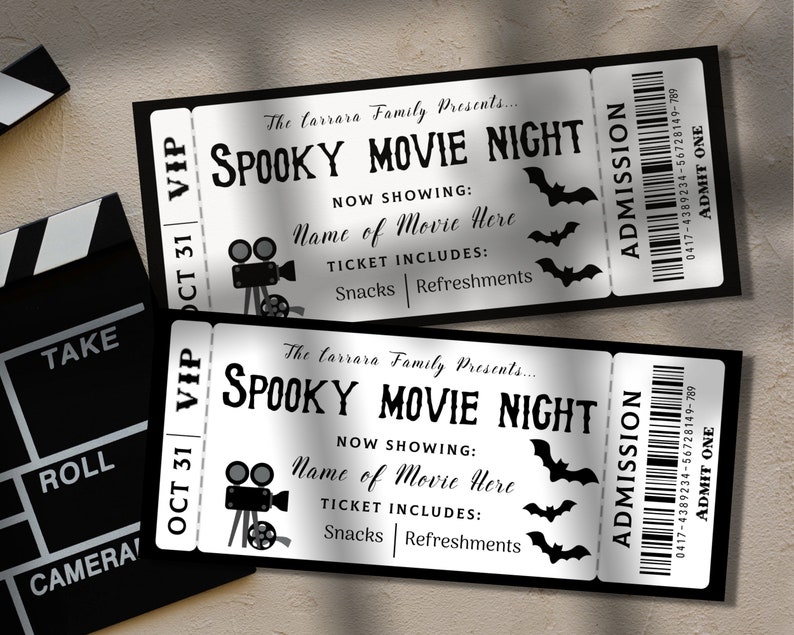 Family Movie Night Ticket Spooky Movie Night Halloween Movie Night ...