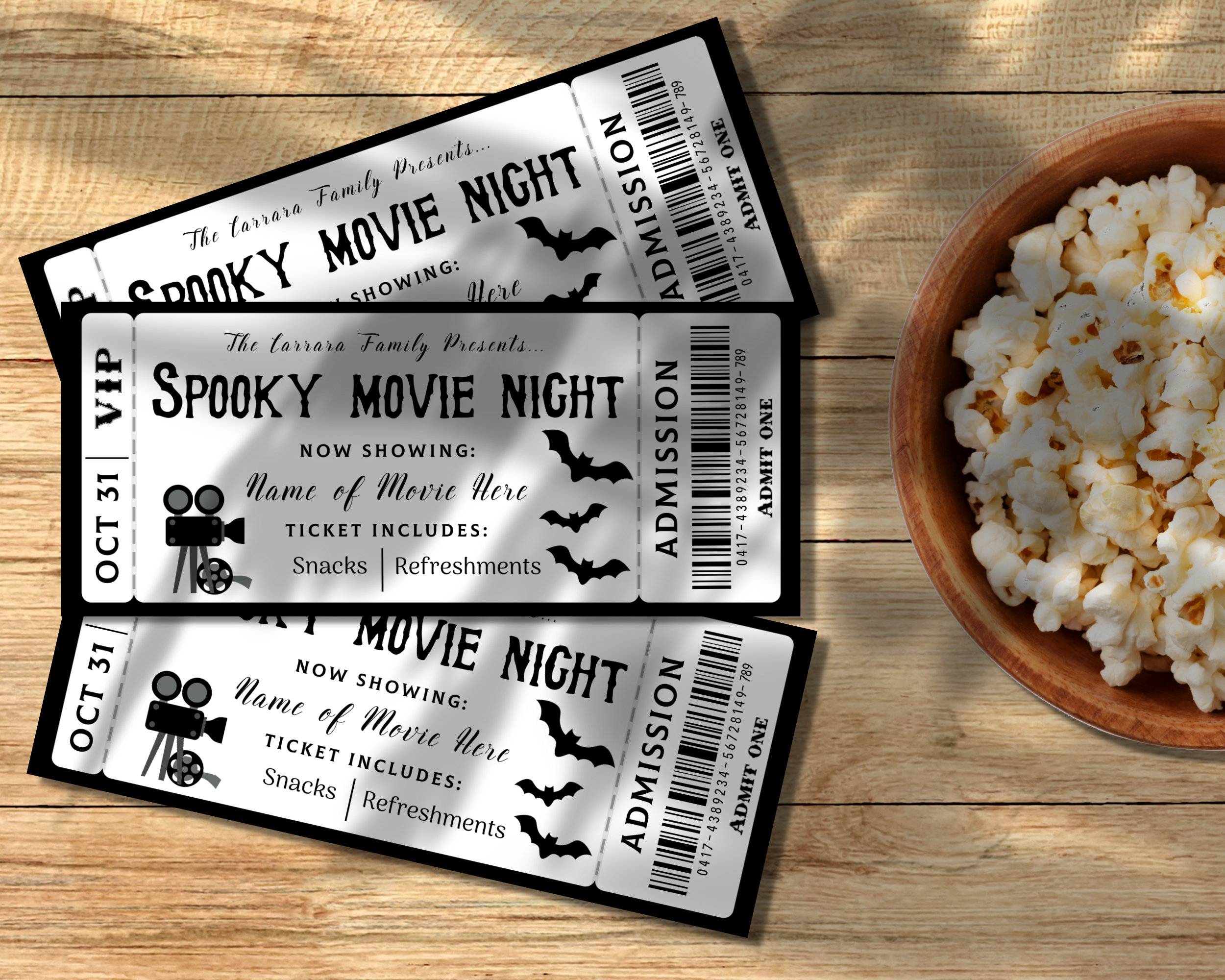 Family Movie Night Ticket Spooky Movie Night Halloween Movie Night ...