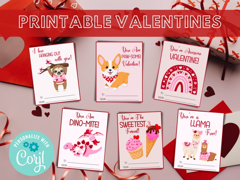 Printable School Valentines, Class Cards, Child Valentine Cards - Etsy