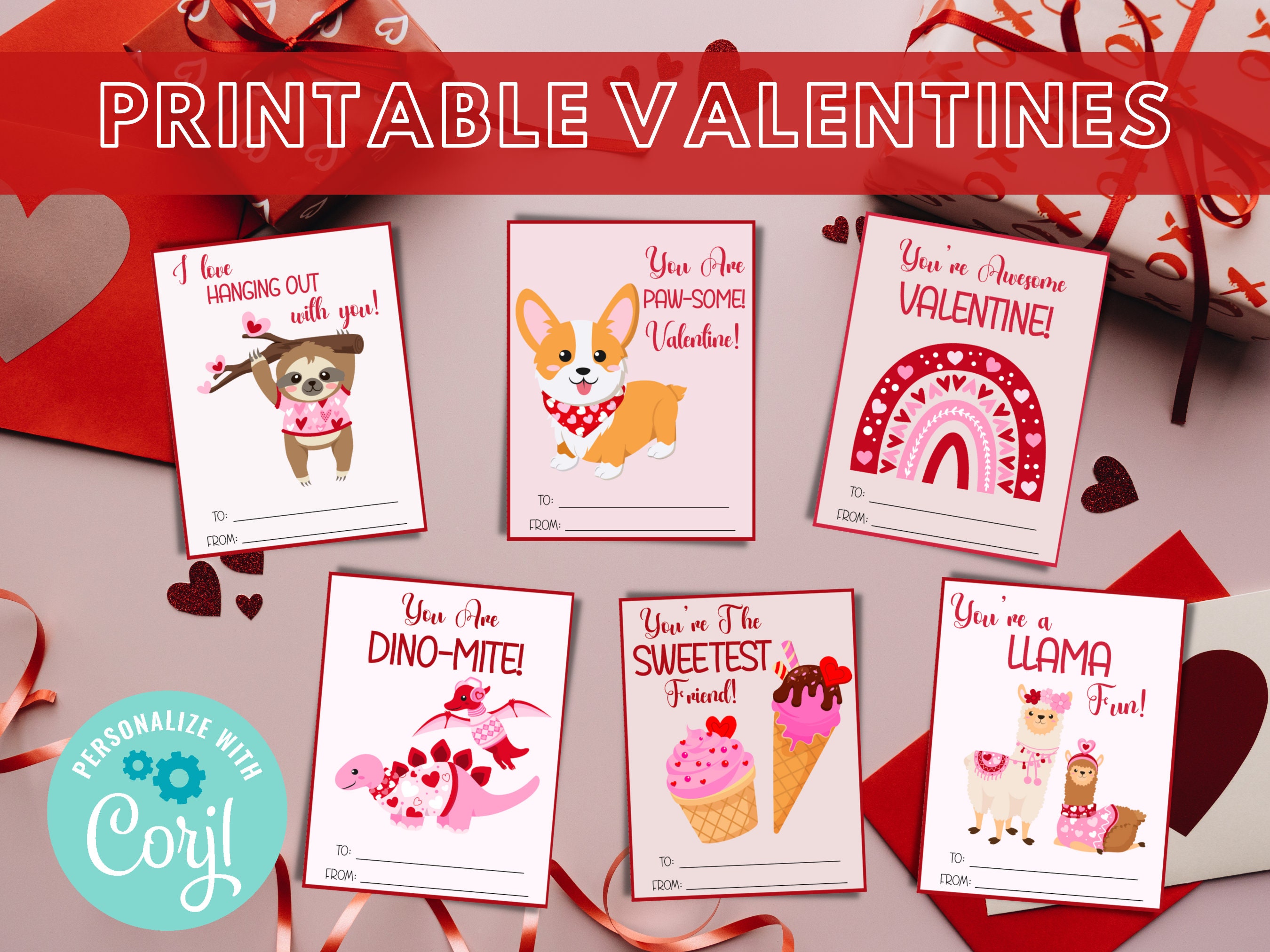 Printable School Valentines, Class Cards, Child Valentine Cards - Etsy