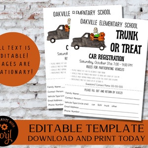 Trunk or Treat Car Registration Form, Trunk or Treat Flyer, Editable ...