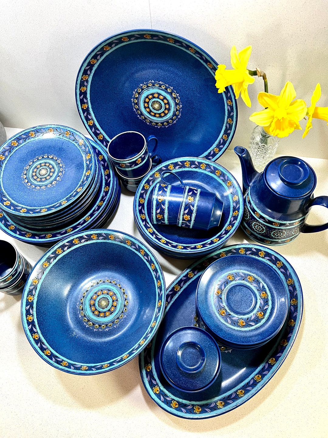 Vintage Blue Ceramic Dinnerware Set - Etsy