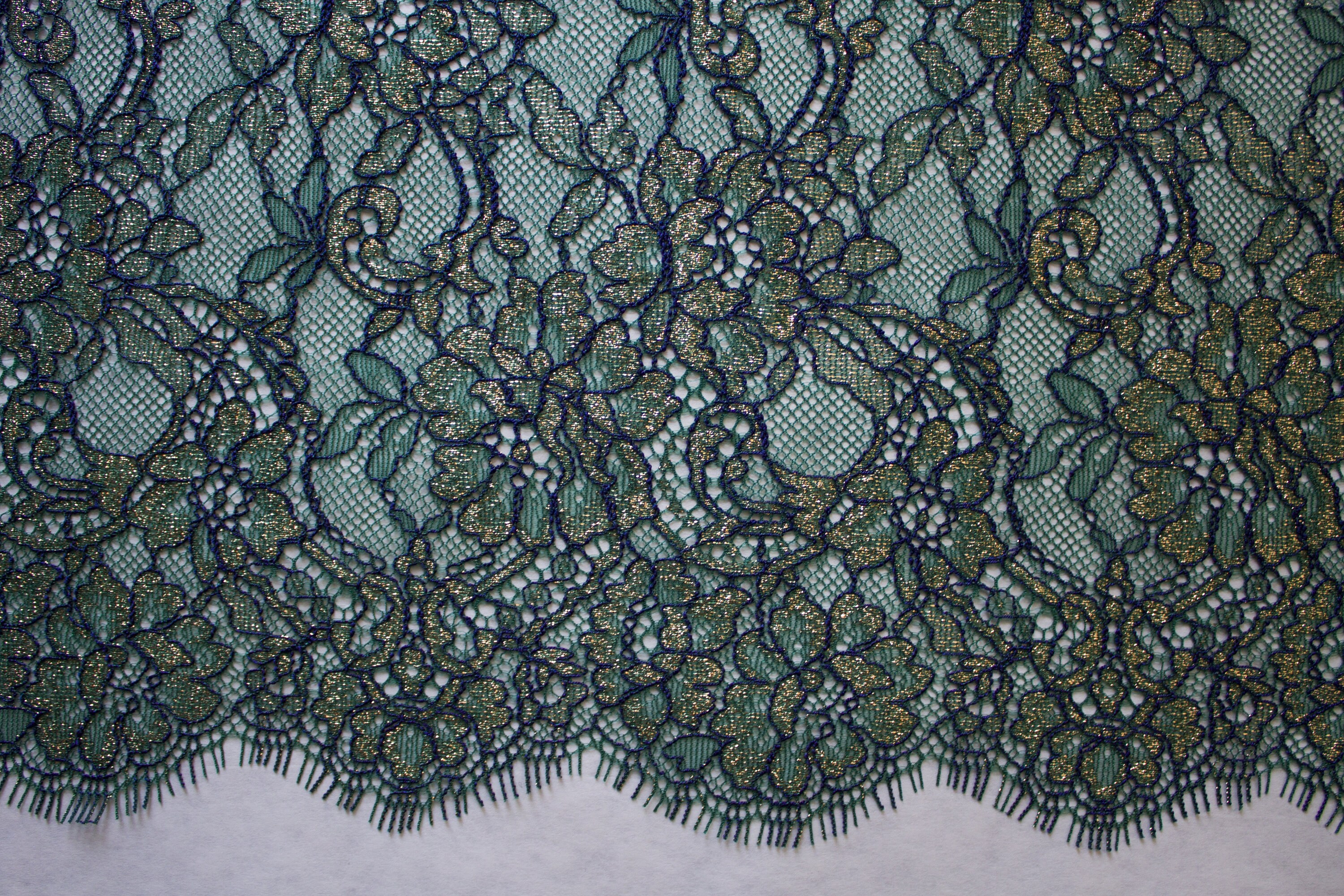 3 Yards Green Gold Metallic Chantilly Lace, Nonelastic Eyelash Lace ...