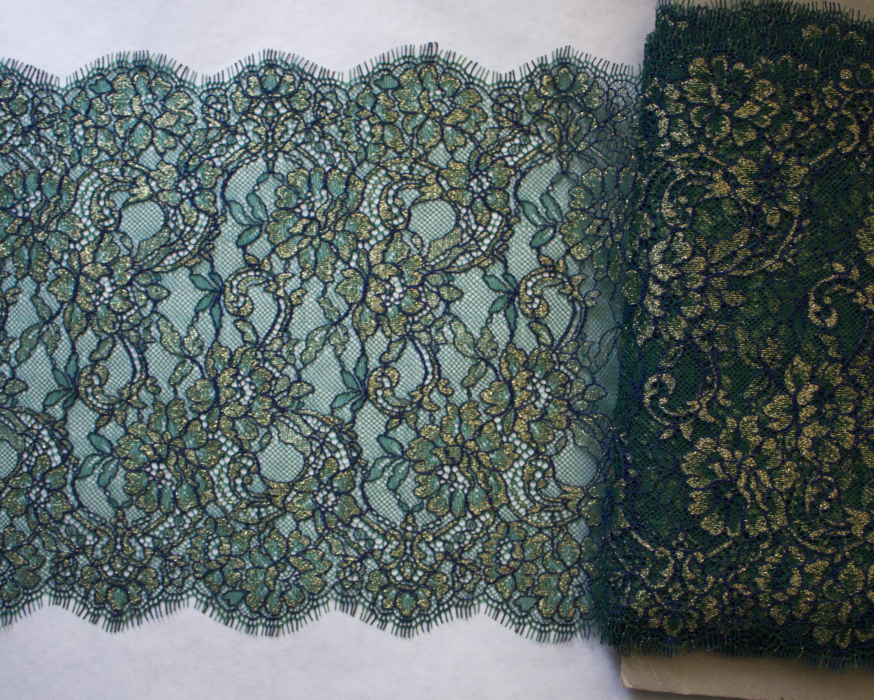 3 Yards Green Gold Metallic Chantilly Lace, Nonelastic Eyelash Lace ...