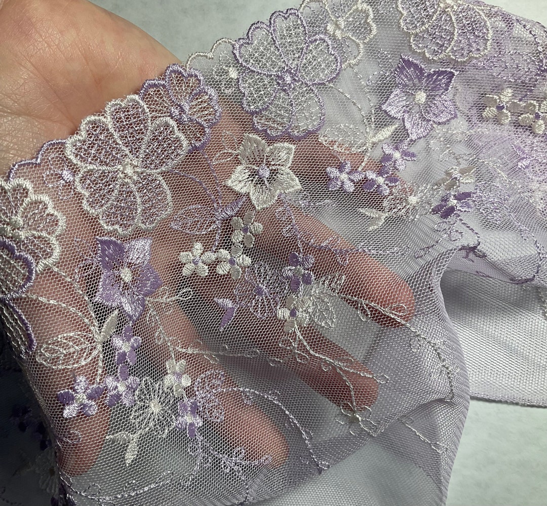 Floral Lavender Embroidered Tulle, Embroidered Lace Trim, Lingerie ...