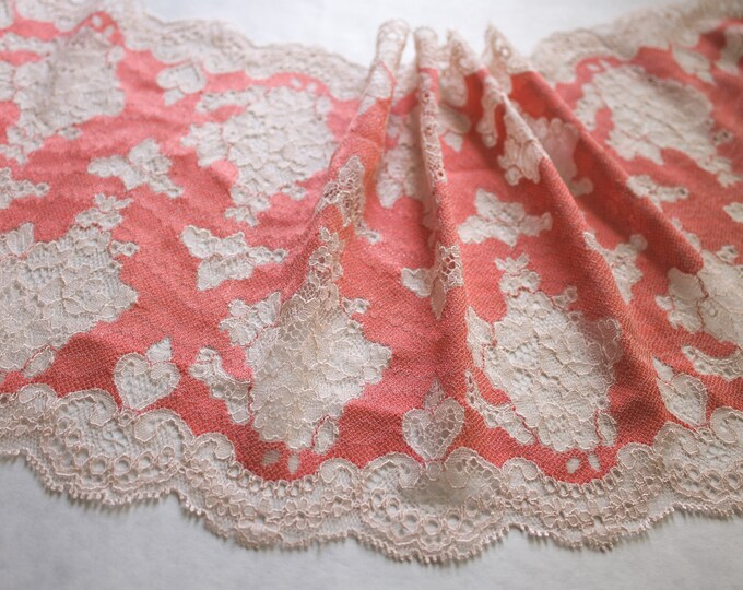 Salmon Stretch Lace Trim 9", Chantilly Stretch Lace, Wide Elastic Lace ...