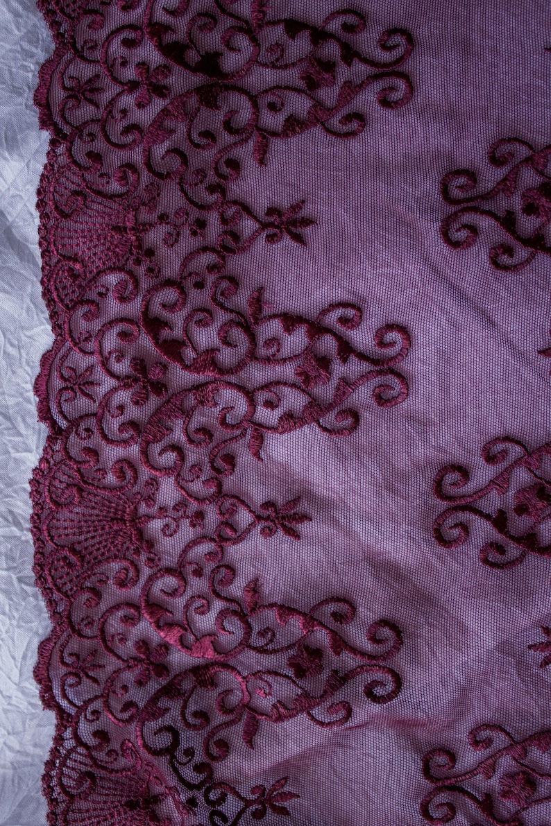 Burgundy Wine Stretch Lace Trim, Gothic Elastic Lingerie Lace Fabric ...