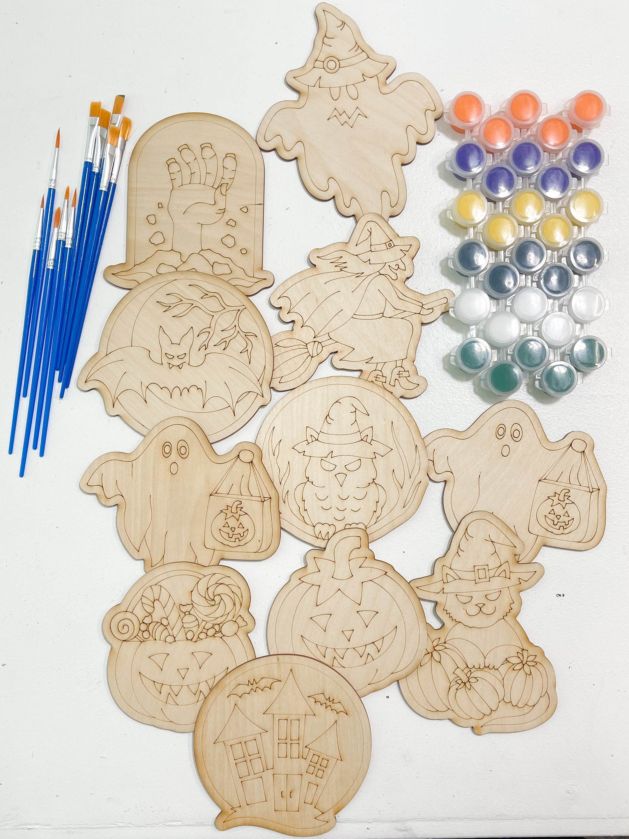 Halloween Kids Paint Kit Activity, Spooky Bulk Wood Painting Blanks ...