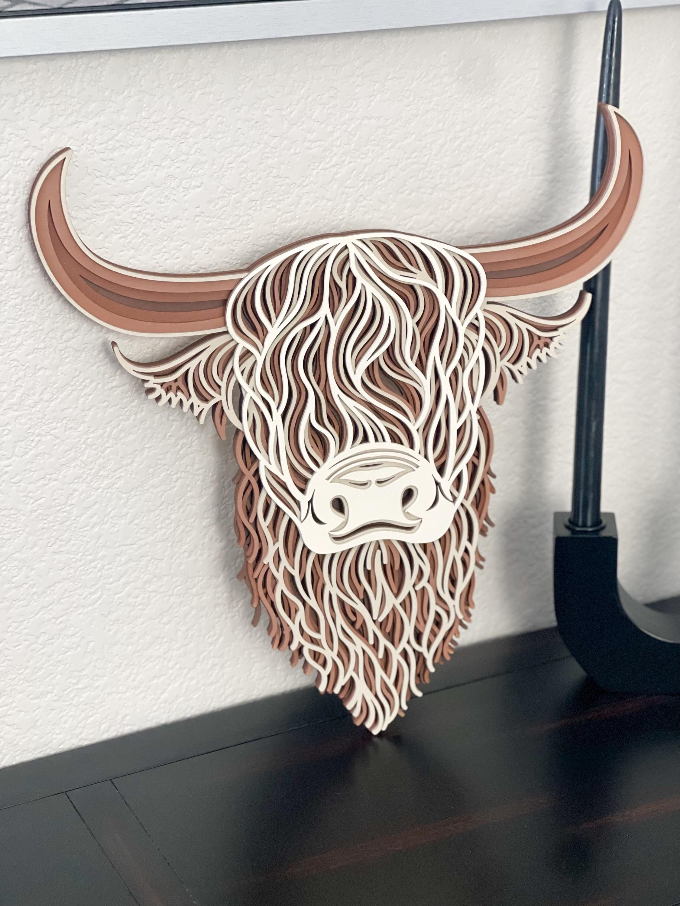 Layered Highland Cow Wall Art, Heifer Farmhouse Decor, Rustic Highland ...