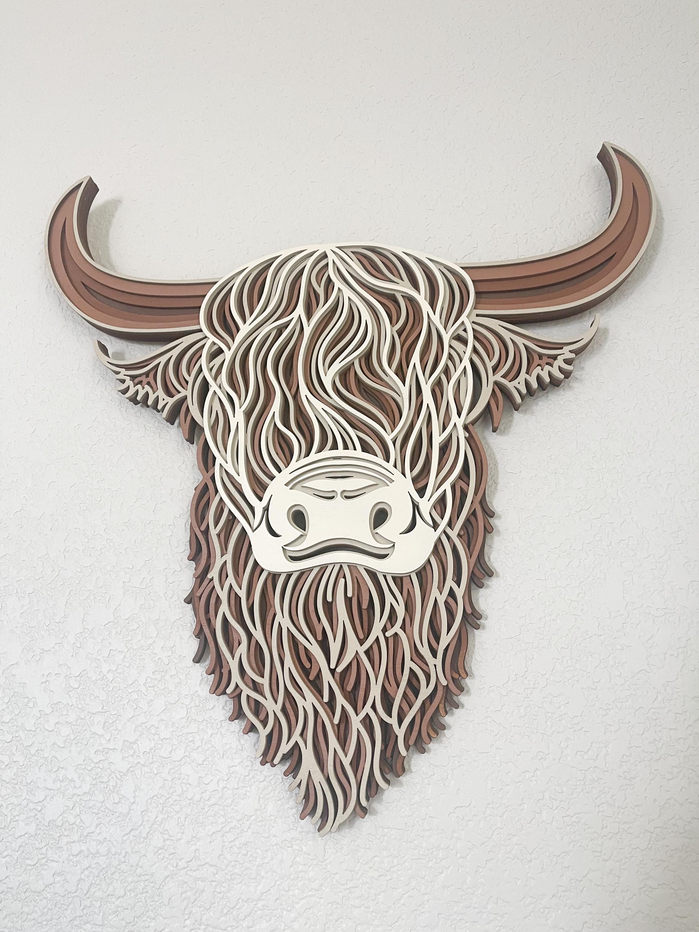 Layered Highland Cow Wall Art, Heifer Farmhouse Decor, Rustic Highland ...