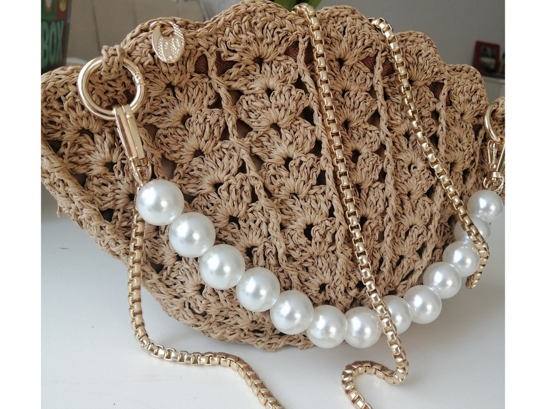 Crochet Bag Purse,mussel Pearly Bag,oyster Clutch,pearl Handle Raffia ...