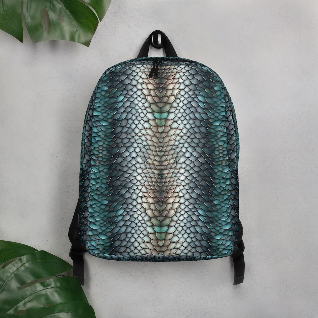 Minimalist Dragon Scale Backpack | Silver & Teal Faux-metallic Dragon ...