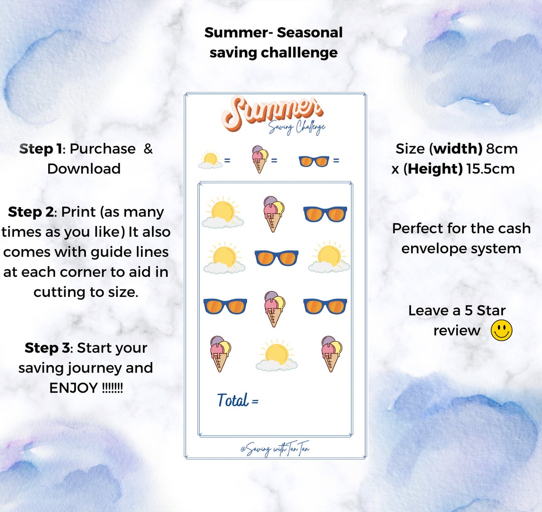 Printable Summer Saving Challenge - Moneysavingchallenges, Budgeting ...