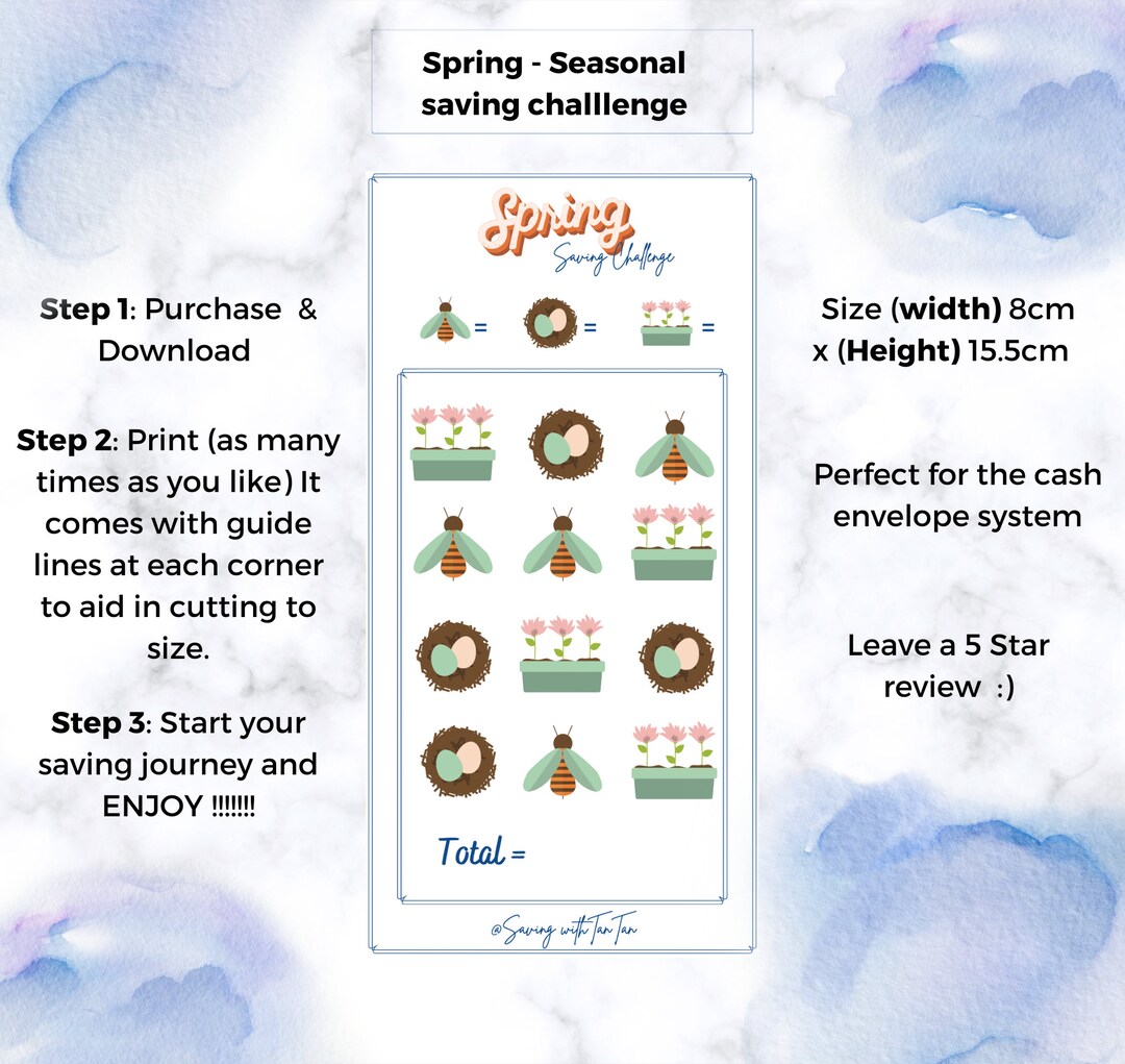 Printable Spring Saving Challenge, Moneysavingchallenges, Budgeting ...
