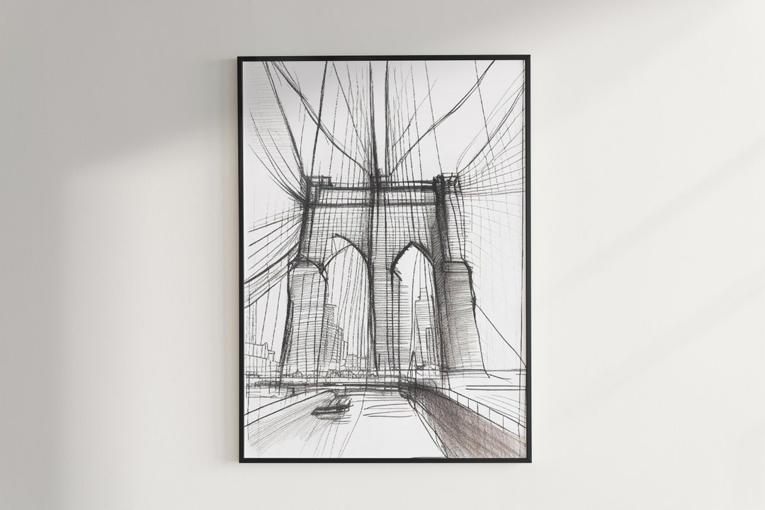 Brooklyn Bridge Charcoal Sketch- NYC Art-brooklyn Bridge Painting- NYC ...