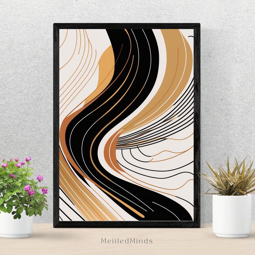Black & Beige Abstract Line Art Printable for Boho Living Room or ...
