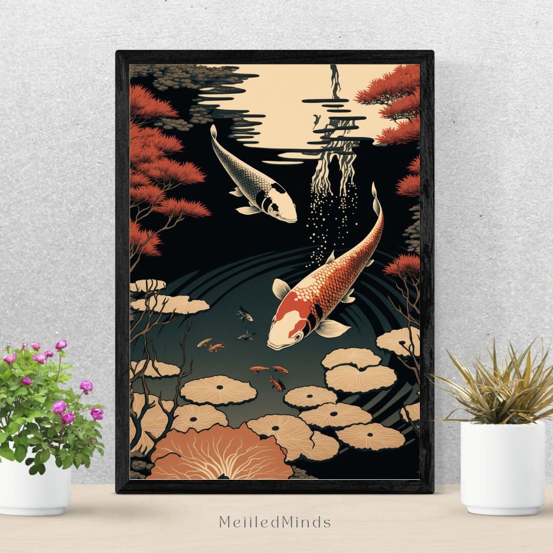 Digital Downloadable Japanese Ukiyo-e Woodblock Koi Fish Print - Etsy