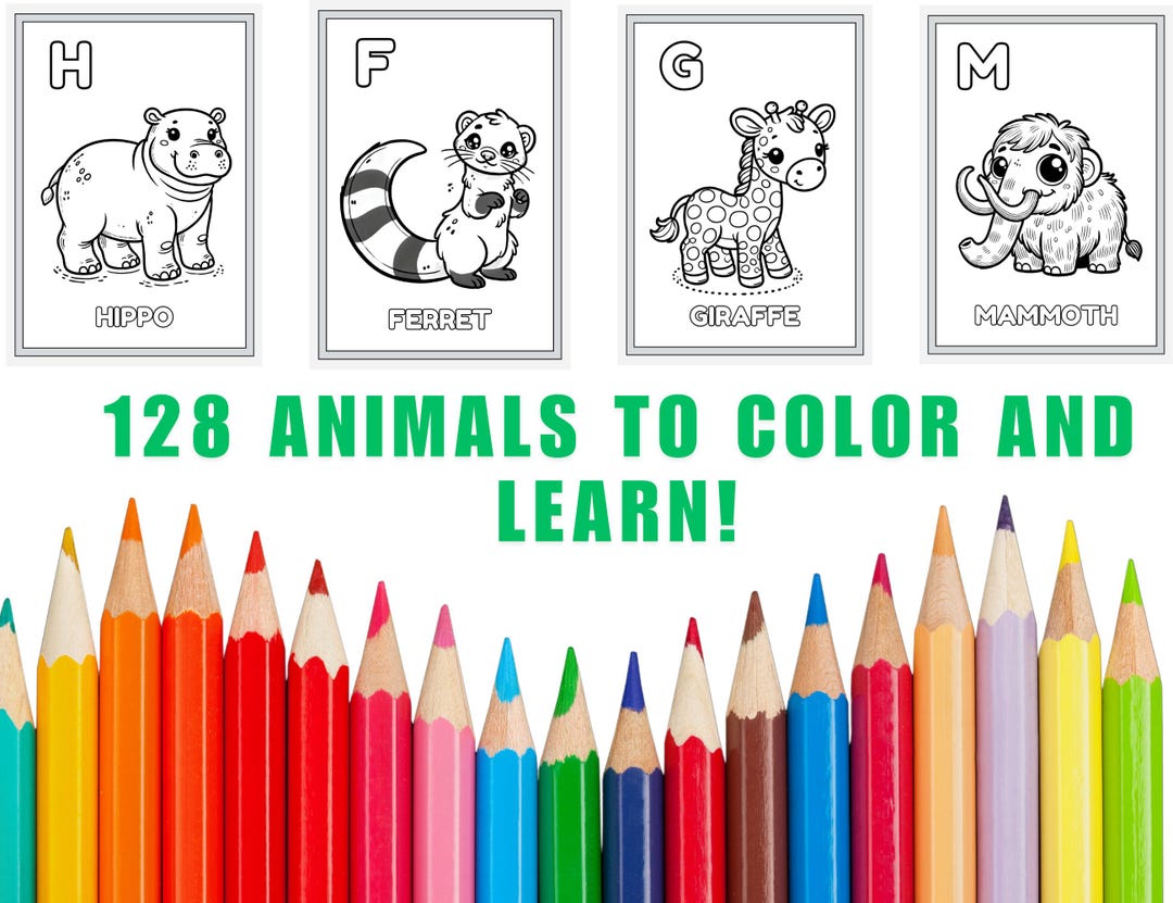 Digital Coloring Book of 128 Animals | Learn and Color With Pencils ...