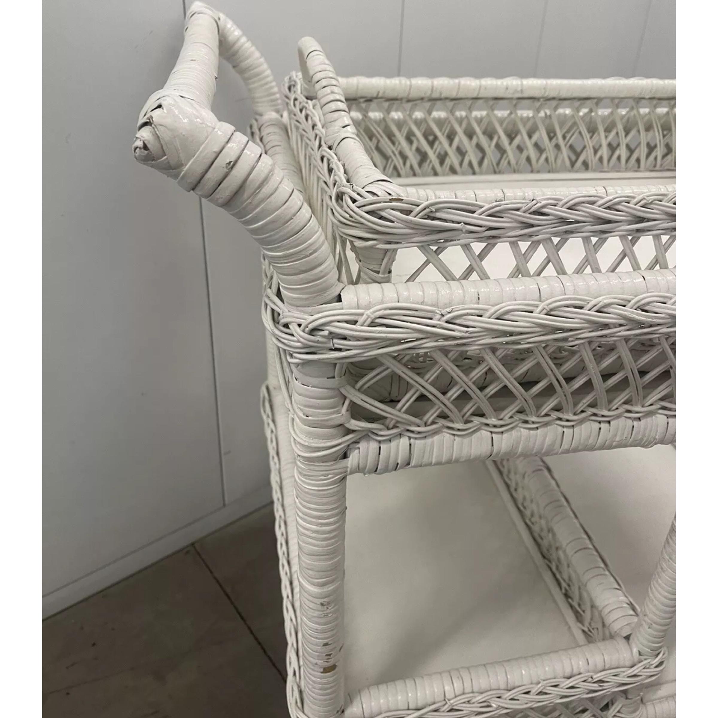 Vintage MCM Mid Century Modern White Wicker Tea Bar Cart Trolly W ...