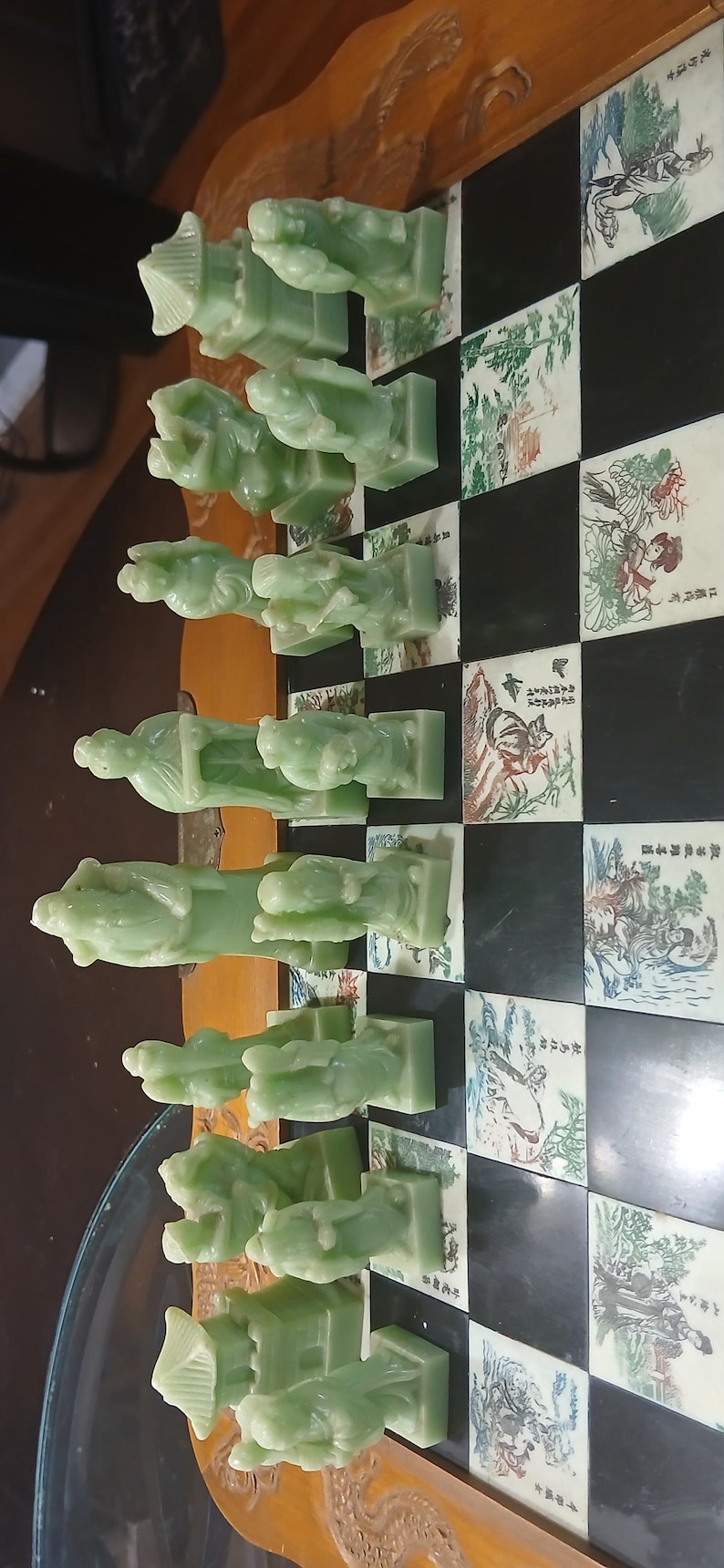 Vintage Chinese Chess Set Jade/red Stone - Etsy
