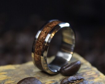 100% Coffee Coffee Ring With 24K Gold Inlay, Men's or Woman's Ring ...