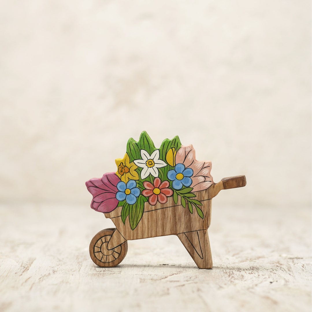 Wooden Wheelbarrow With Hand-painted Spring Flowers - Countryside Home ...
