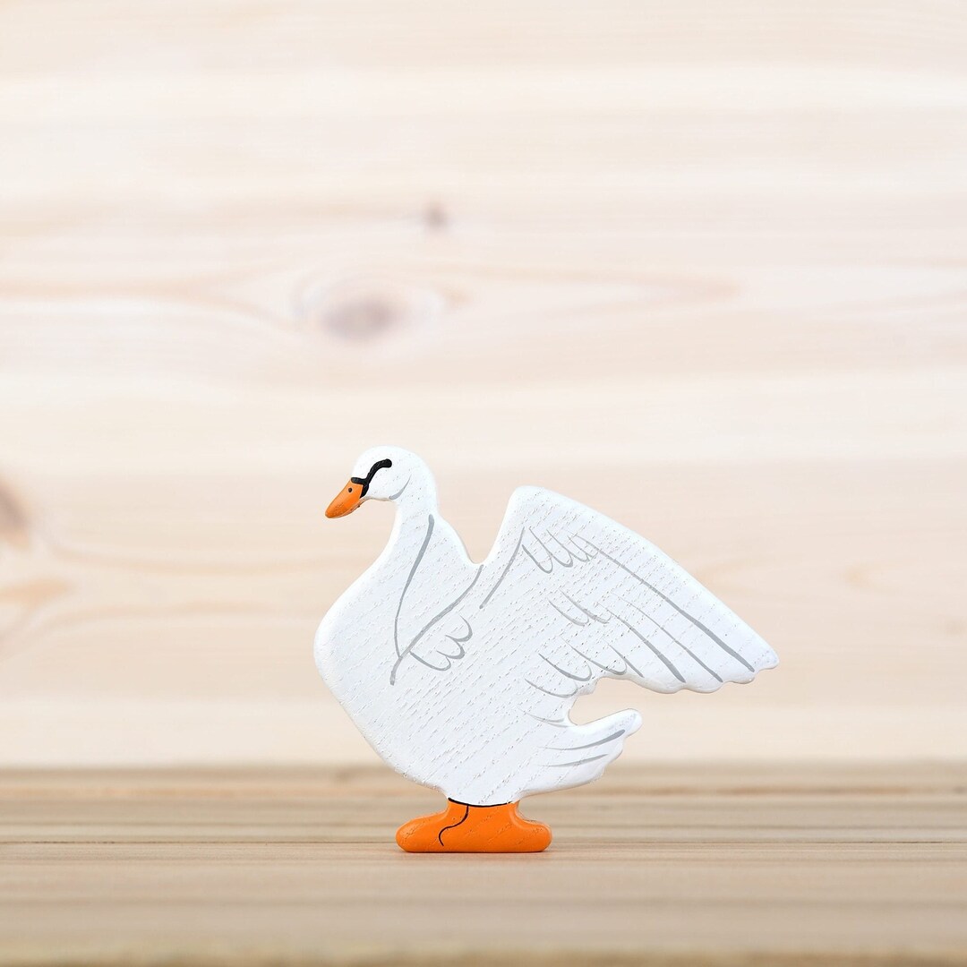 Elegant Handmade Wooden White Swan Toy With Wings up - Child-safe, Eco ...