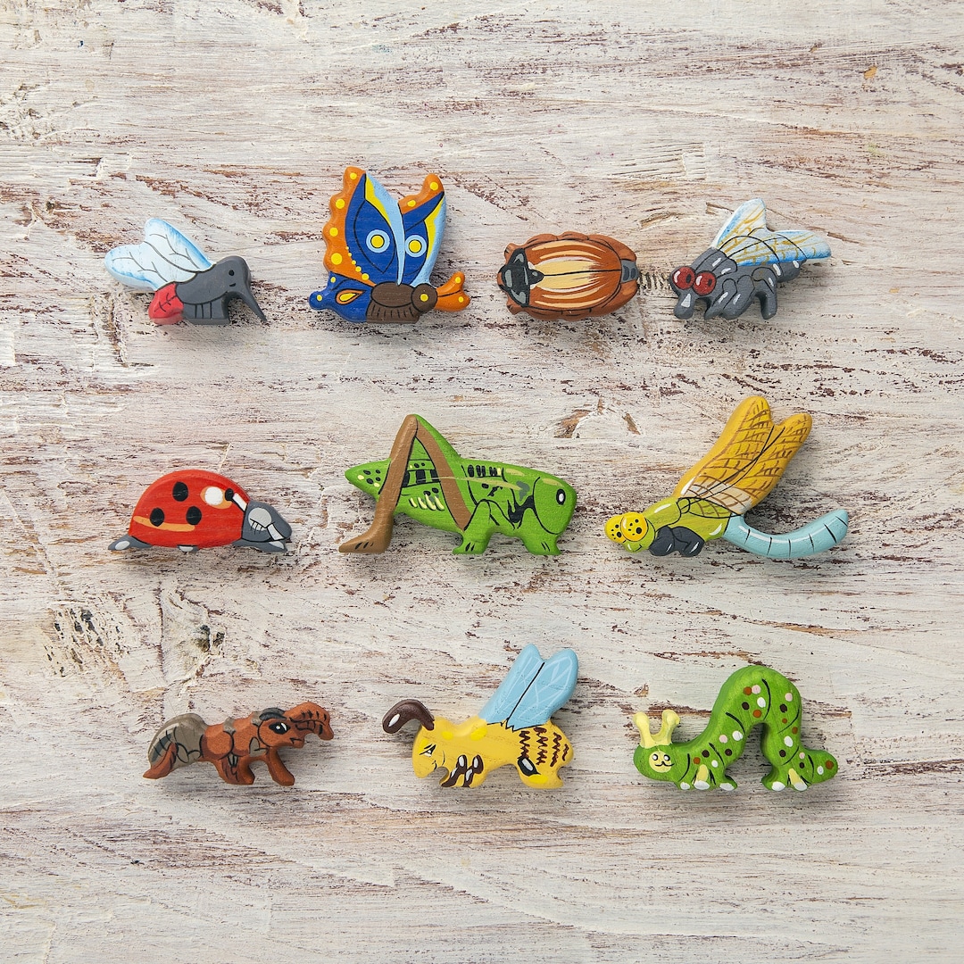 Wooden Insect Figurines Set of 10 - Bee, Ladybug, Caterpillar, and More ...