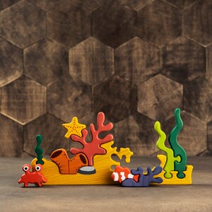 Colorful Wooden Coral Reef Puzzle - Eco-friendly 10-piece Ocean Life ...