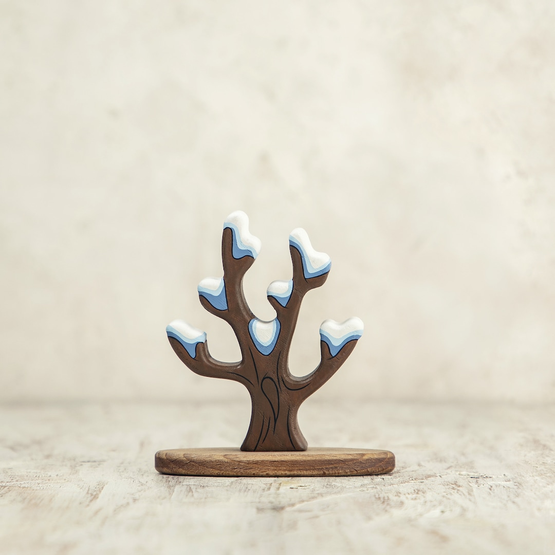 Handcrafted Wooden Winter Tree Toy With Snow Accents - Sustainable Play ...