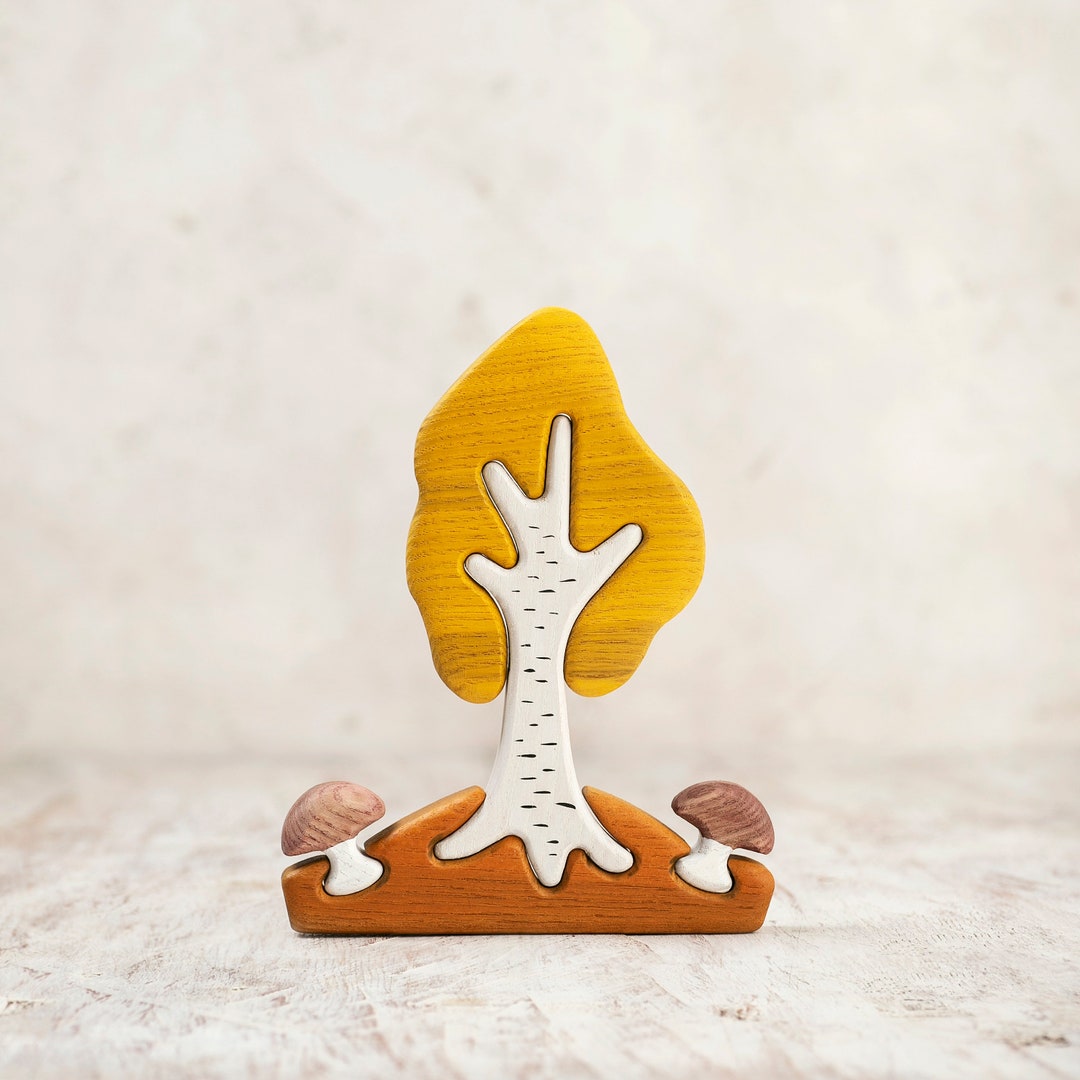 Wooden Birch Tree Toy: Montessori Fall Decor With Pop-out Mushrooms - Etsy