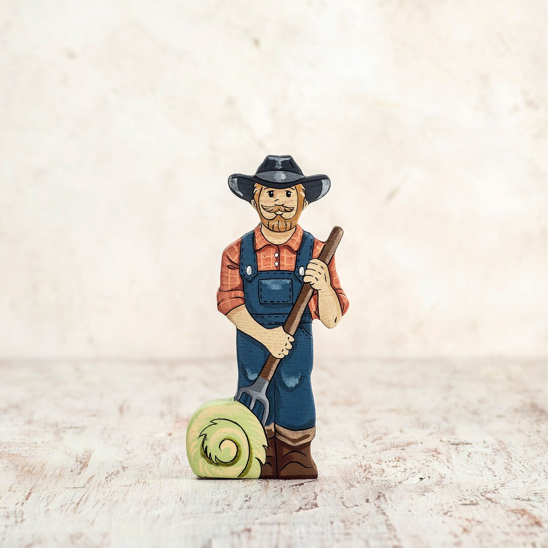 Handcrafted Wooden Farmer Figurine, Rustic Country Decor Collectible ...