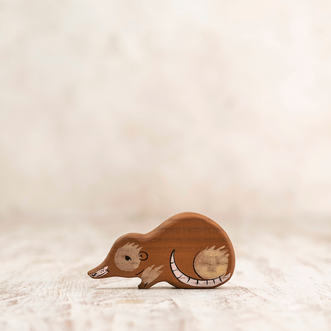 Handcrafted Wooden Brown Pygmy Shrew Toy - Artisan Child Safe Animal ...