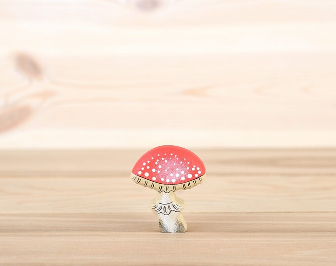 Handcrafted Wooden Toadstool Figurine - Whimsical Nature-inspired Decor ...