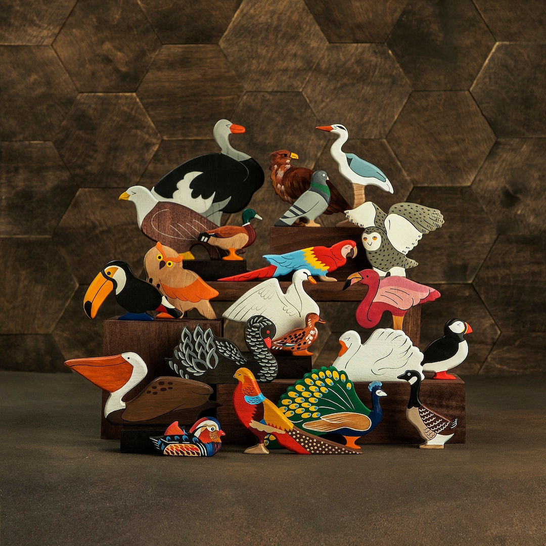 Wooden Birds Set (21pcs) Birds Figurines Nature Table Waldorf Toys Bird ...