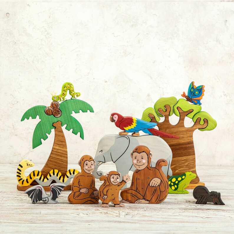 Monkey Puzzle Story Sack 11 Figurines and 2 Tree Puzzles for - Etsy
