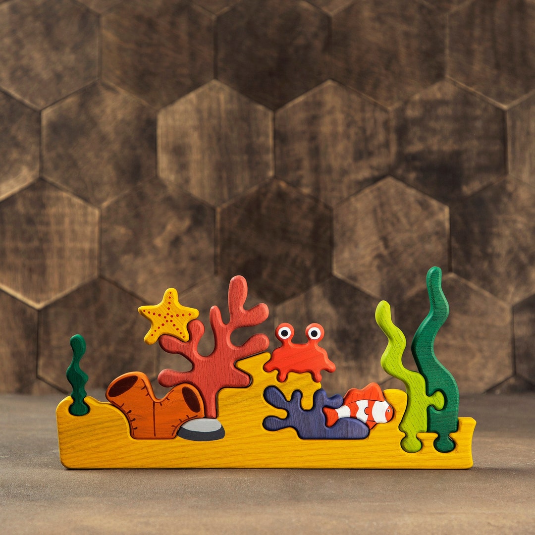Colorful Wooden Coral Reef Puzzle - Eco-friendly 10-piece Ocean Life ...