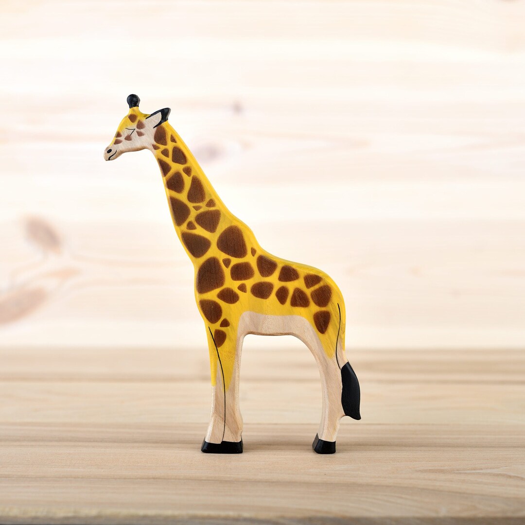 Handcrafted Wooden Giraffe Toy, Child-safe Natural Wood Animal Figure ...